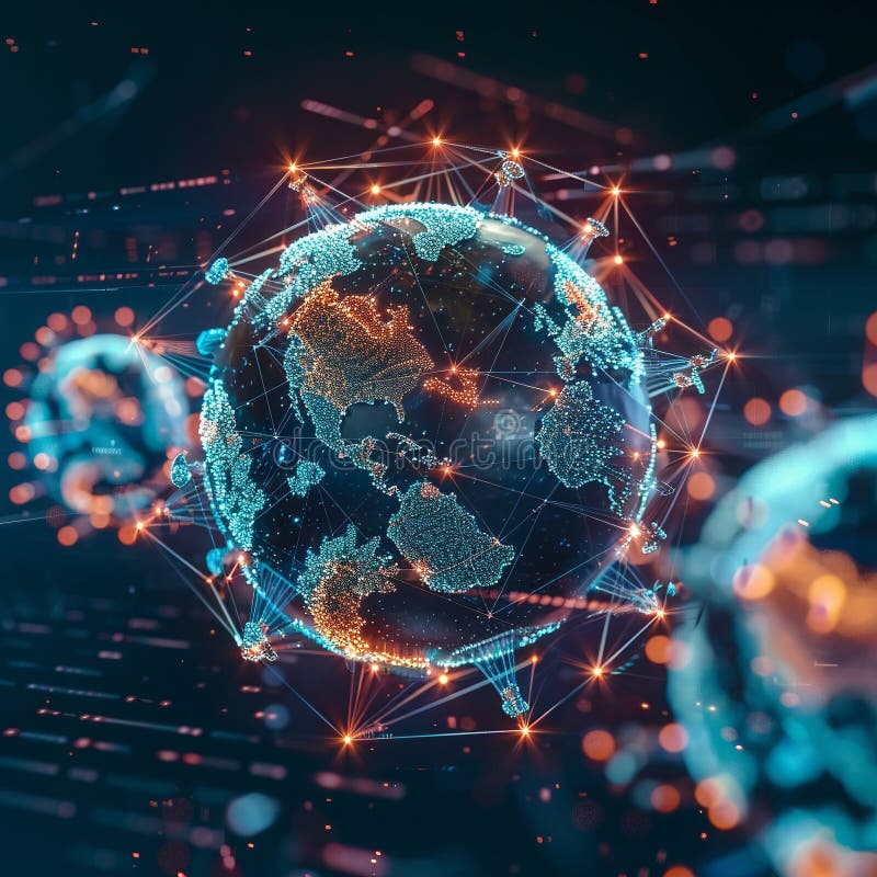 3D Render Icon Globe with Data Streams Flowing Highlighting Big Data ...