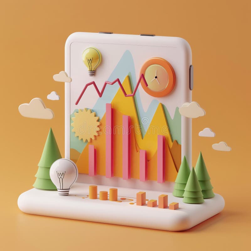 3D Render Icon Line Graph Tracking Energy Consumption with a Playful ...