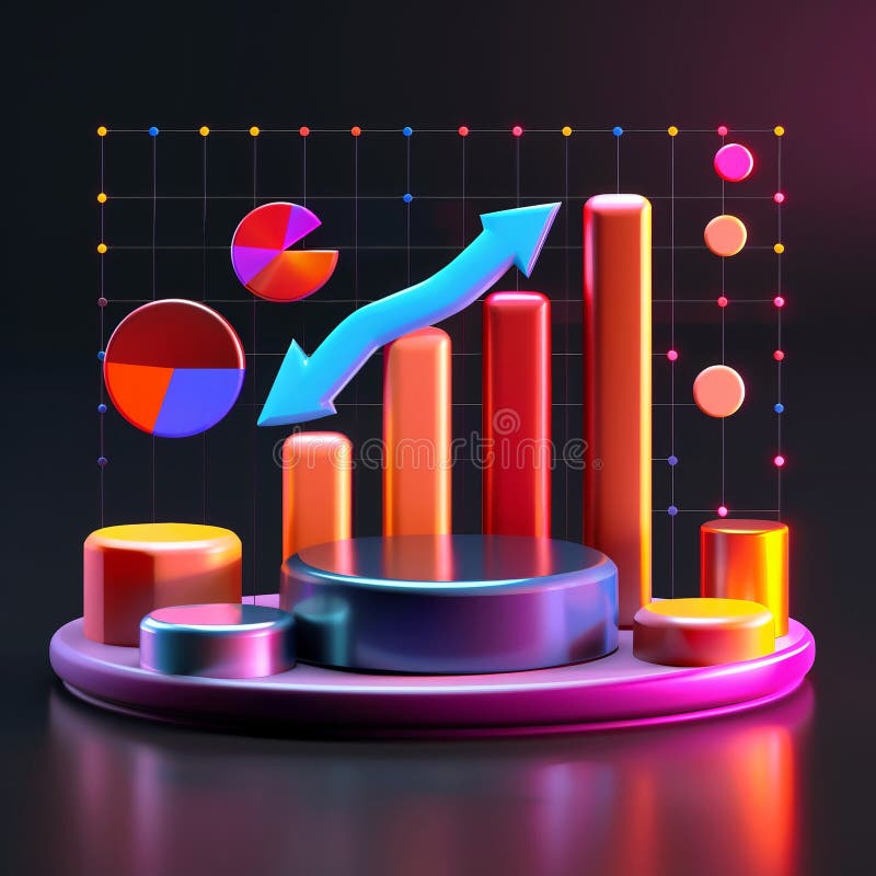 3D Render Icon Line Graph Tracking Energy Consumption with a Playful ...