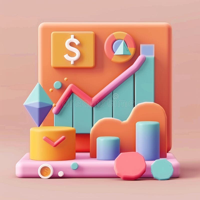 3D Render Icon Line Graph Tracking Energy Consumption with a Playful ...