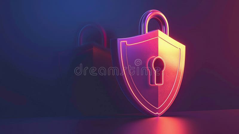 3D Render Icon Lock Icon with a Shield Representing Data Security and ...