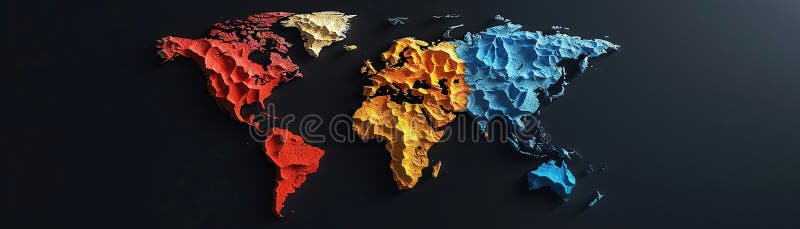 3D Render Icon 3D Map of the World with Different Countries Colored ...