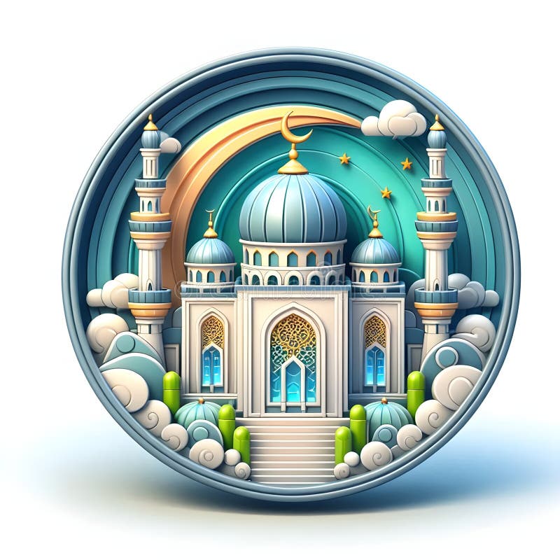 3d Render Icon Mosque Islamic Stock Illustration - Illustration of ...