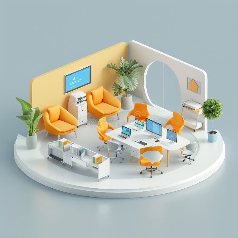 3D Render Icon 3D Office Environment with Employees Using Digital Tools ...
