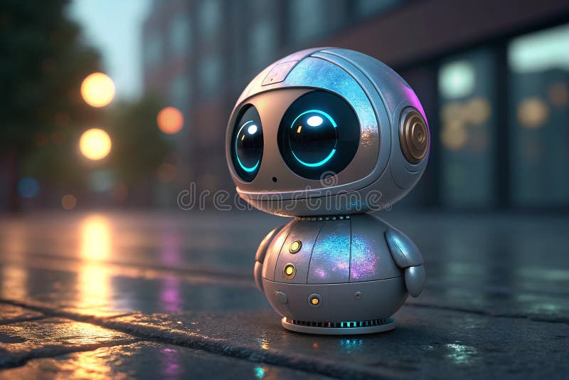 3d Render, Icon, Orb-shaped Robot with Expressive Eyes, Shiny, Gradient ...