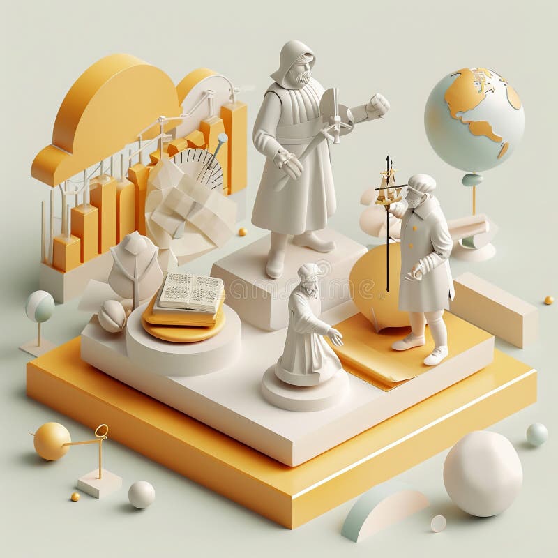 3D Render Icon Scatter Plot with Cute Creatures Interacting on a Solid ...