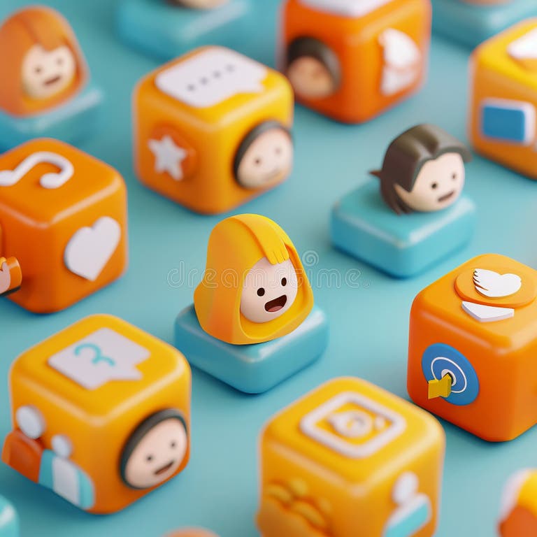 3D Render Icon Scatter Plot with Cute Creatures Interacting on a Solid ...