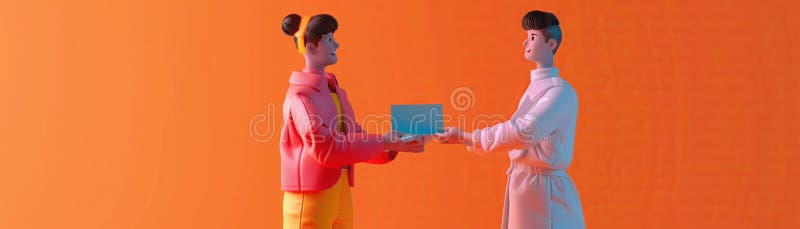 3D Render Icon Two Characters at a Networking Event Exchanging Business ...