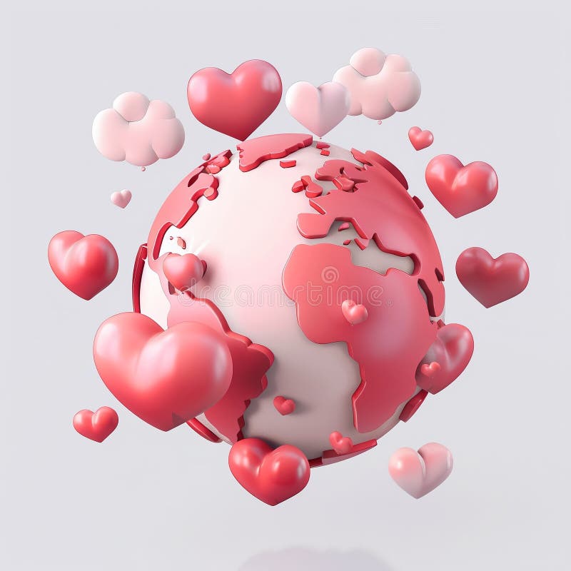 3D Render Icon a World Filled with Love Icon 3d Style Stock ...