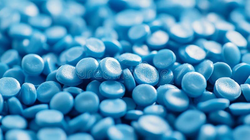 3D Render Illustration of Blue Polypropylene Granules. HDPE or PVC ...