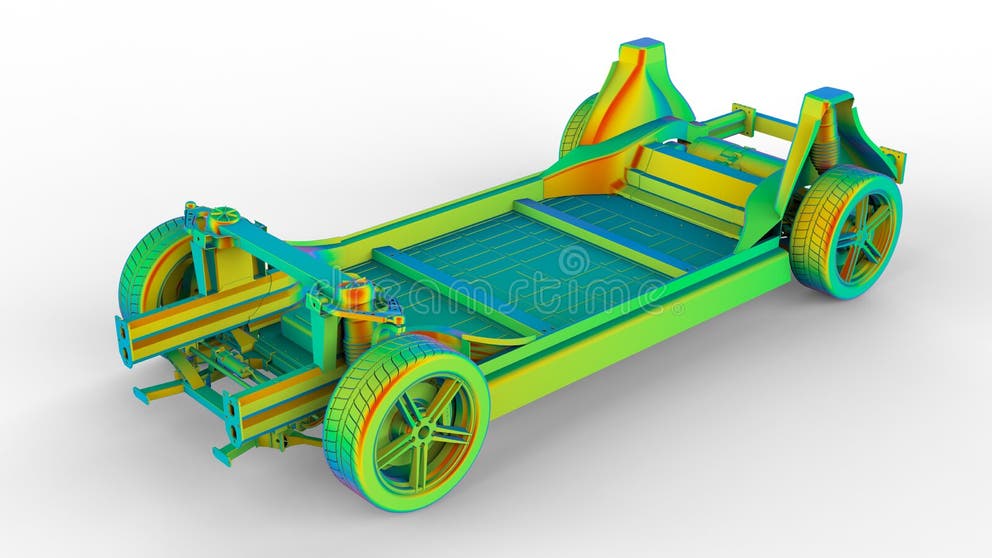 3D Rendering - Electric Car Chassis Finite Element Analysis Stock ...