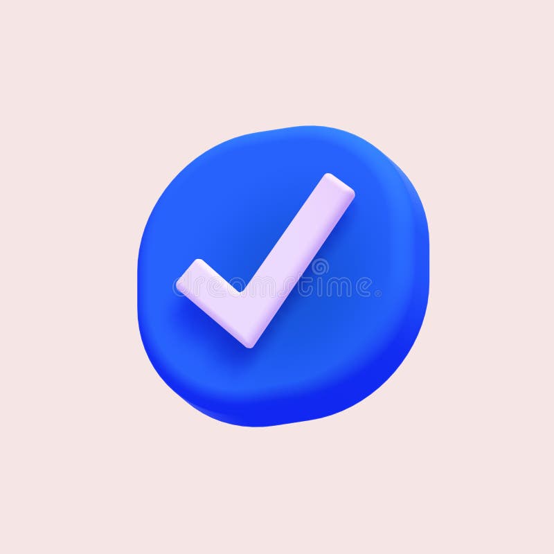 3d Render Illustration, Check Mark Button on Web Icon, Cartoon Design ...