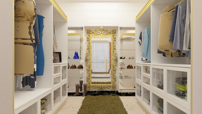 3d Render Illustration Classic Style Walking Wardrobe. White, Black and ...