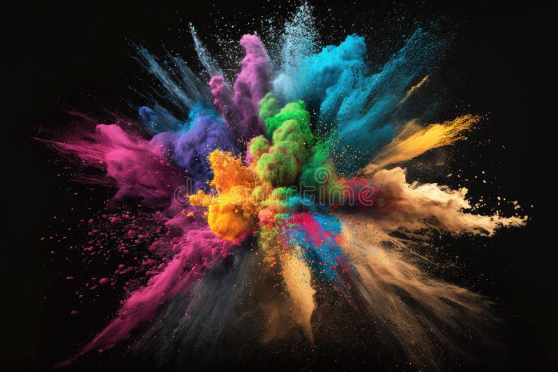 3D Render Illustration of a Colored Explosion of Powder on Black ...