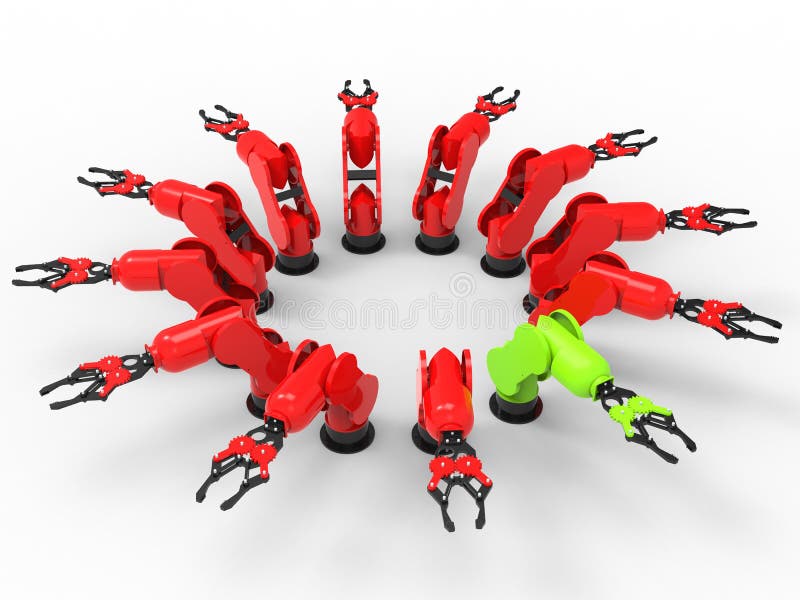 3D Rendering - Being Different Robotic Arms Circular Array Stock ...
