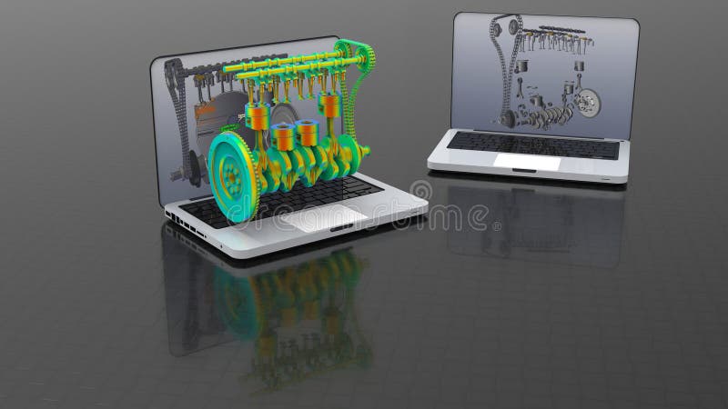 3D Rendering - Computer Aided Design of a Car Engine Stock Illustration ...