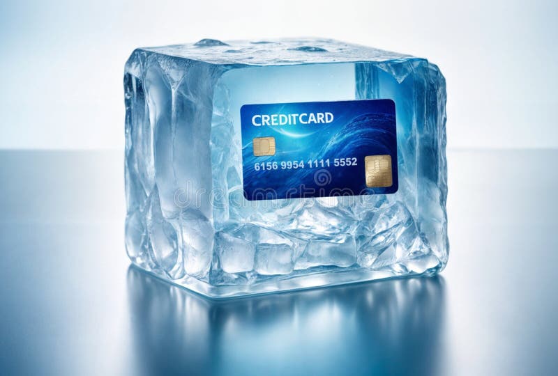 3d Illustration of a Credit Card is Frozen in a Block of Ice Stock ...