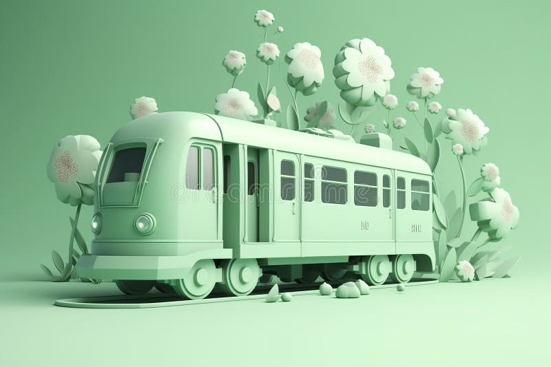 3d Render Illustration of Cute Modern Train Green Color Image ...