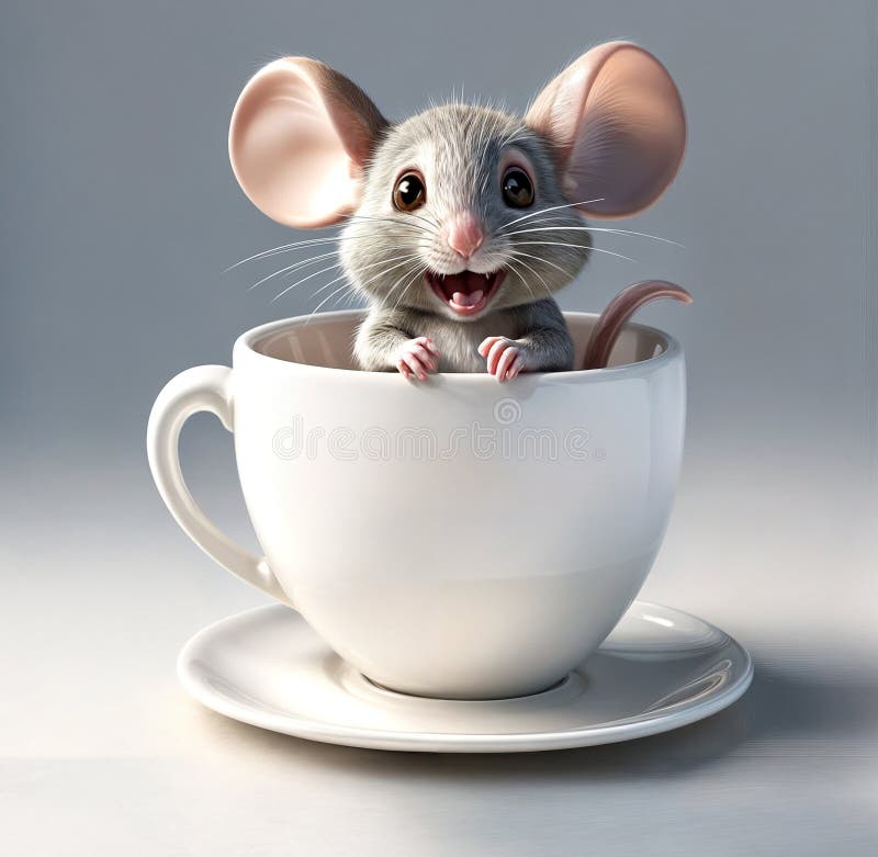 3d Illustration Render of a Cute Mouse is Sitting in a White Cup Stock ...