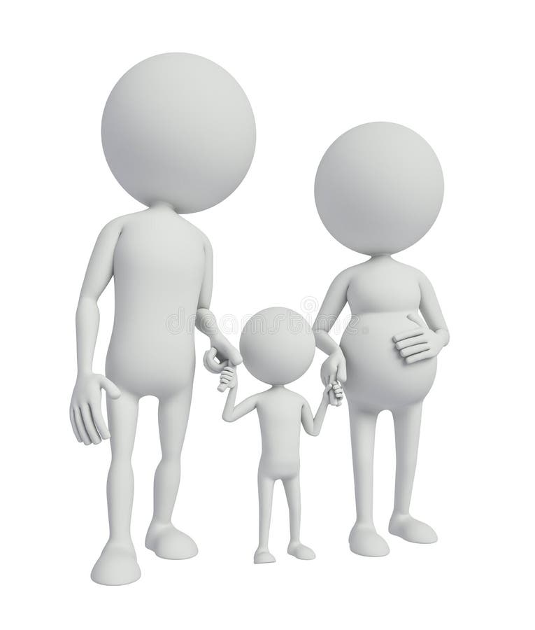 3d White Characters Walking with Child Stock Illustration ...