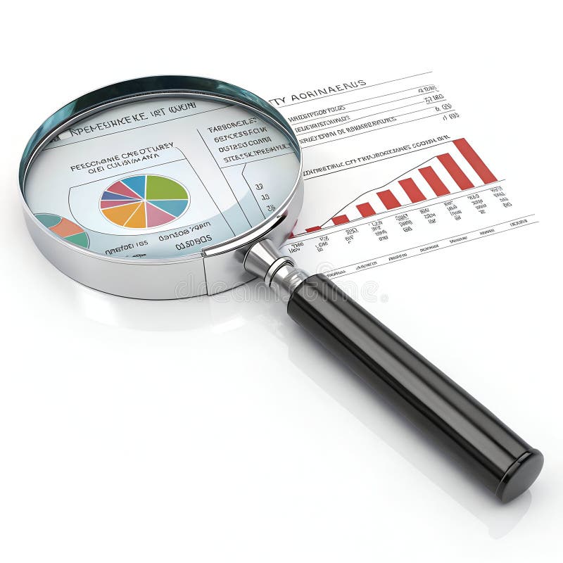 3D Render Illustration of Data Analysis Magnifier Isolated on White ...