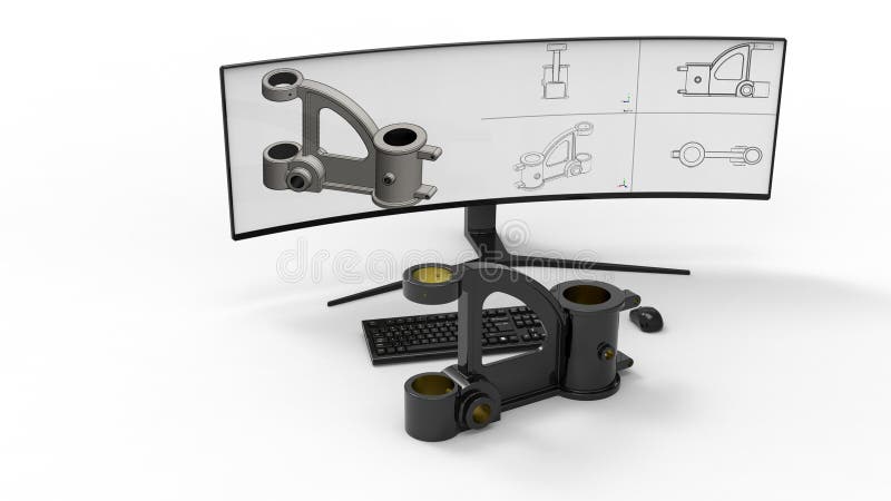 3D Rendering - Mechanical Engineer Designing a Bicycle Part on a Laptop ...