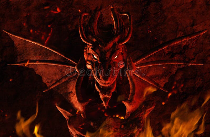 3d Render Illustration of Dragon Statue in Fire Stock Illustration ...