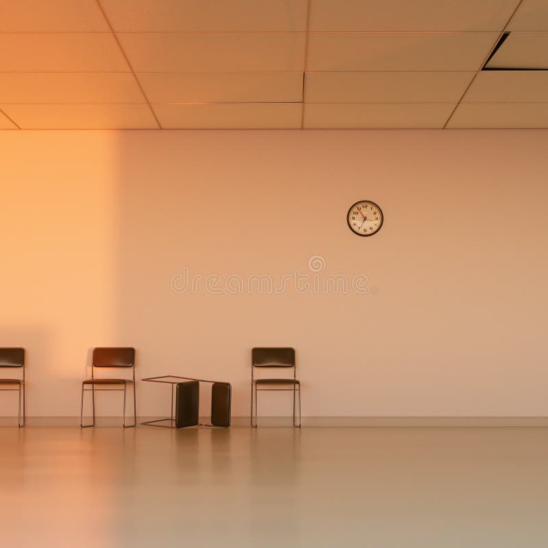 3d Render, 3d Illustration. Empty Room or Office with Waiting Chairs ...