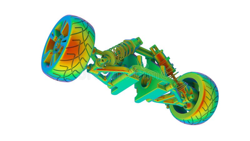3D Rendering - FEA Analysis of a Car Suspension Assembly Stock ...