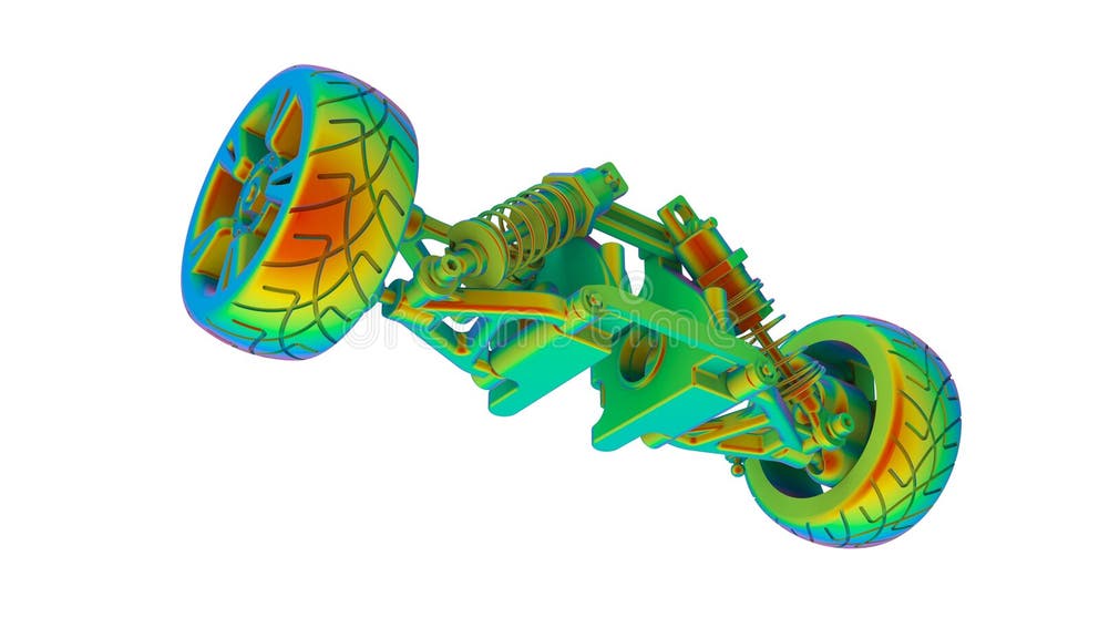 3D Rendering - FEA Analysis of a Car Suspension Assembly Stock ...