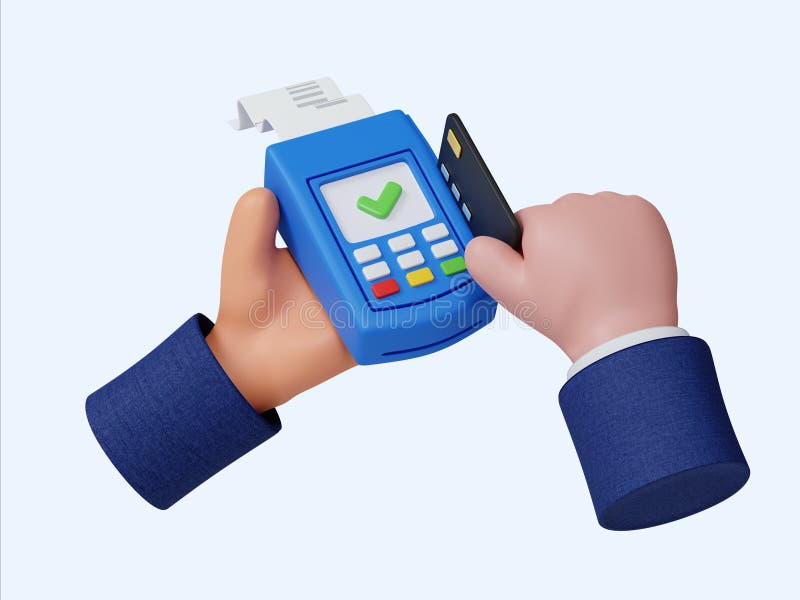 Transaction Processing with Credit Card and Payment Terminal. 3D Render ...