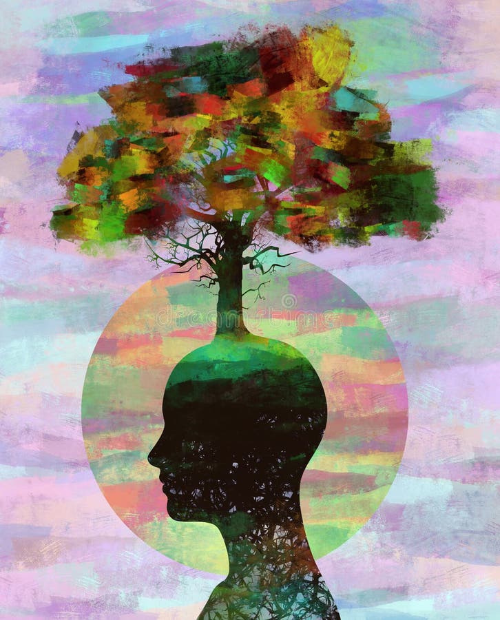 3d Render Illustration of Female Head Profile View with Multicolored ...