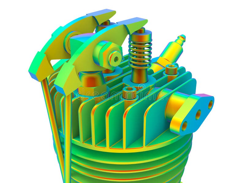 3D Rendering - FEA Analysis of an Engine Stock Illustration ...