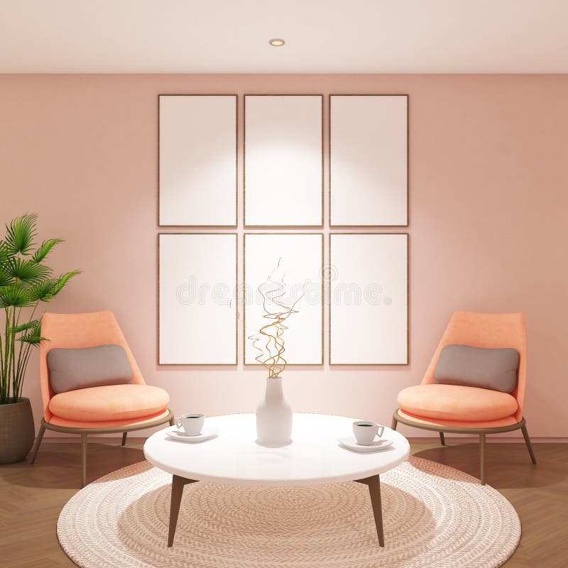 3d Render Illustration of Guest Room with Round Table, Chairs and ...