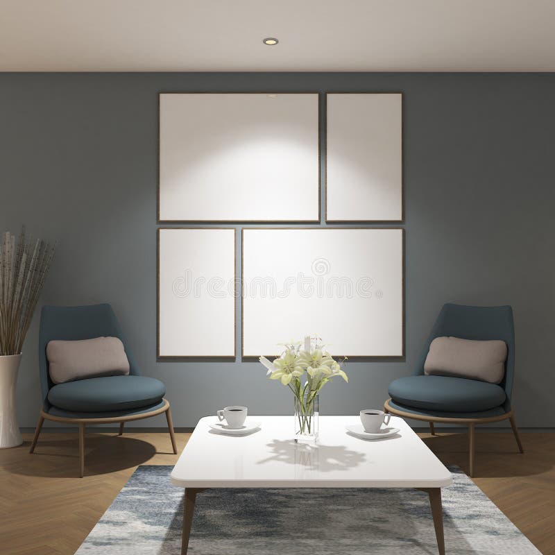 3d Render Illustration of Guest Room with Square Table, Chairs and ...
