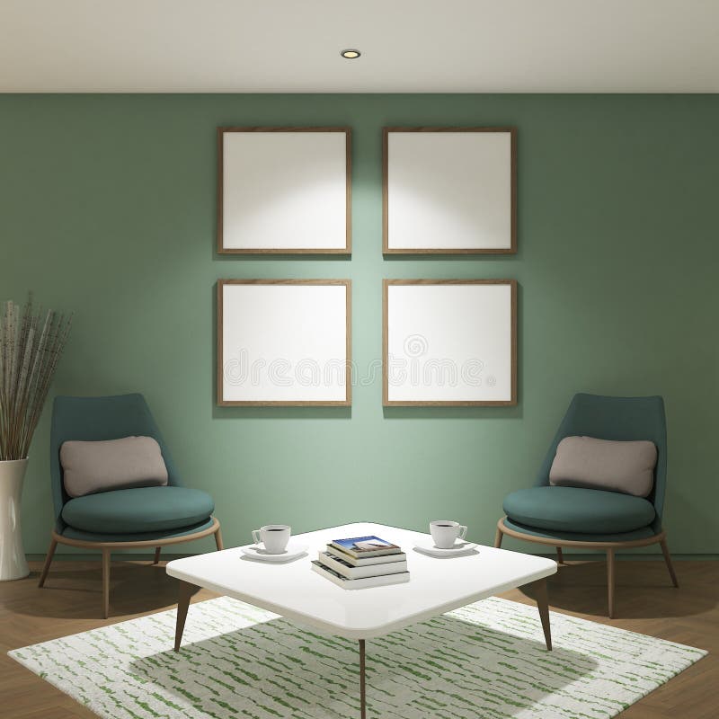3d Render Illustration of Guest Room with Square Table, Chairs and ...