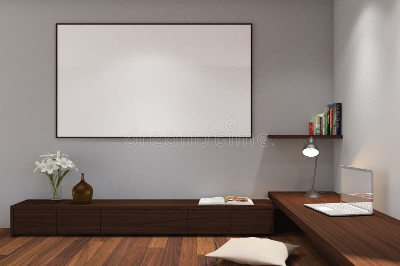 3d Render Illustration of Interior Study Room, Lower Table with Frame ...