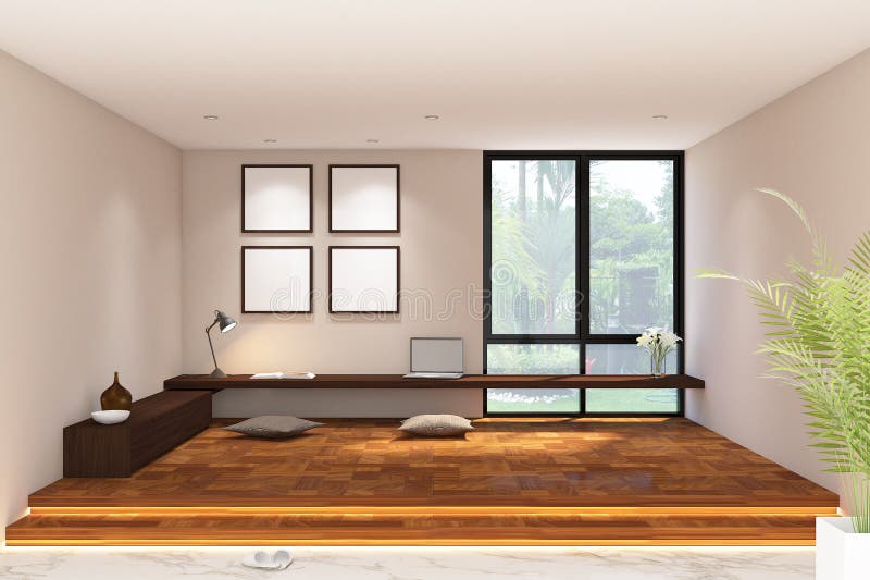 3d Render Illustration of Interior Study Room, Lower Table with Frame ...