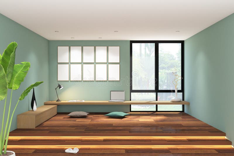 3d Render Illustration of Interior Study Room, Lower Table with Frame ...