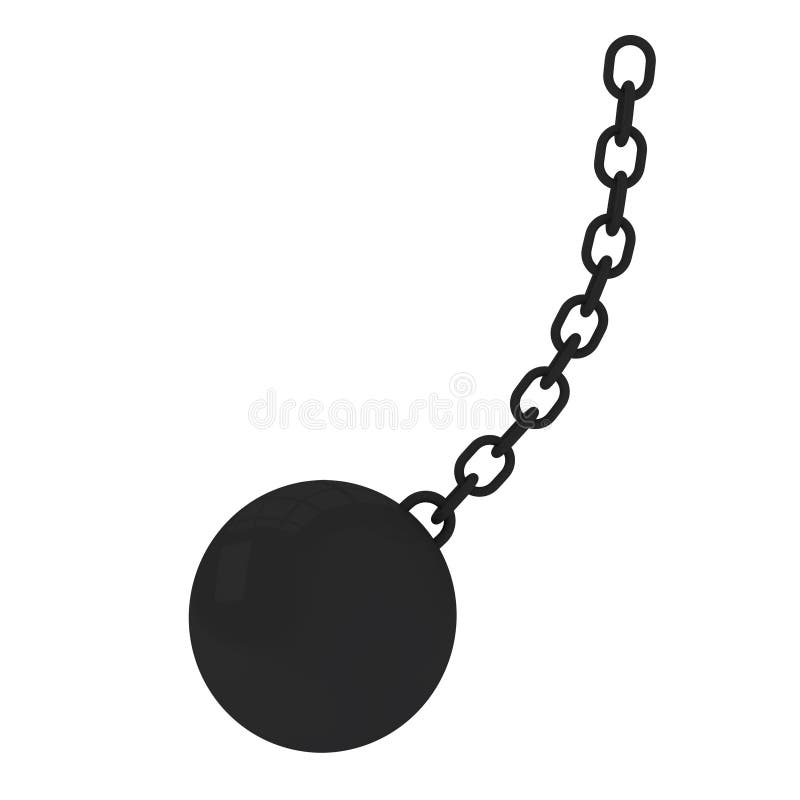 3d Render Illustration of Iron Ball Connected To Metal Chain Isolated ...