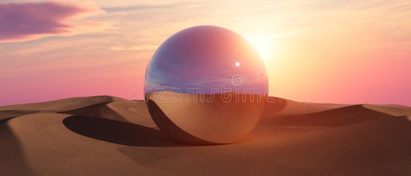 3d Render Illustration a Large, Shiny, Reflective Ball is Sitting on a ...