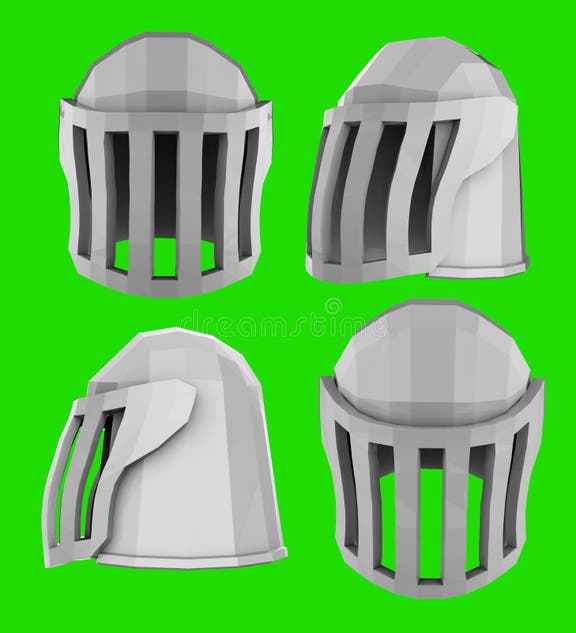 3d Render Illustration of Lowpoly Knight Helmet on Greenscreen ...