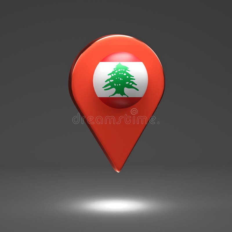 3D Render Illustration. Map Pointers with Flag Lebanon Stock ...
