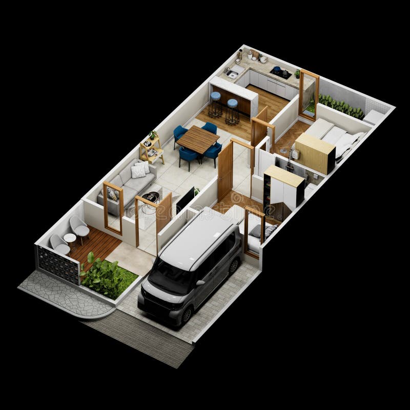 3d Render Illustration of Minimalist Floor Plan Size 72 Square Meters ...