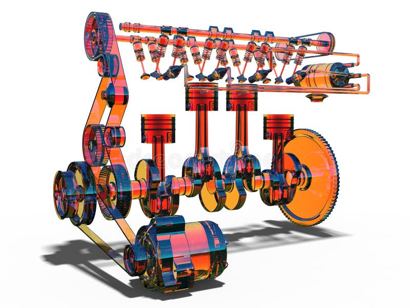 3D Render - Car Engine Elements Transparent View Stock Illustration ...
