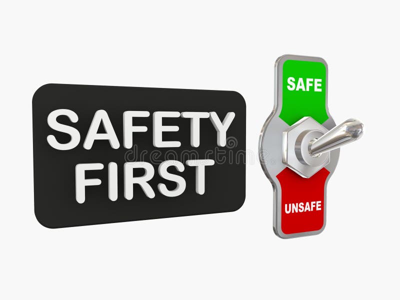 3d Man with Safety First Road Sign Stock Illustration - Illustration of ...