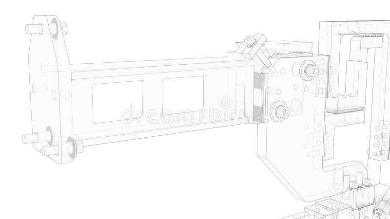 3D Rendering - Outlined Mechanical Assembly Stock Illustration ...