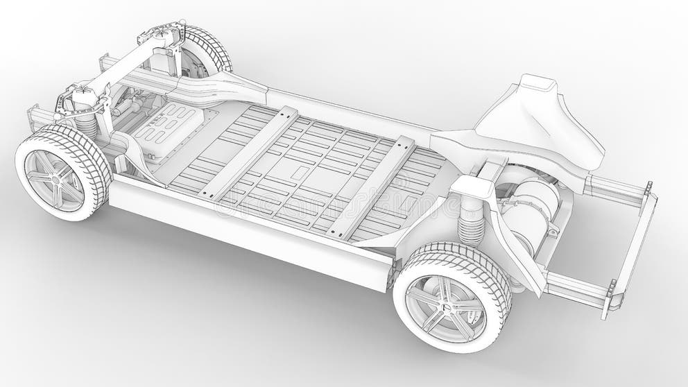 3D Rendering - Outlined Car Chassis Stock Illustration - Illustration ...