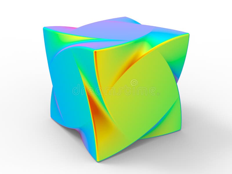 3D Rendering - Rainbow Colored Twisted Cube Stock Illustration ...