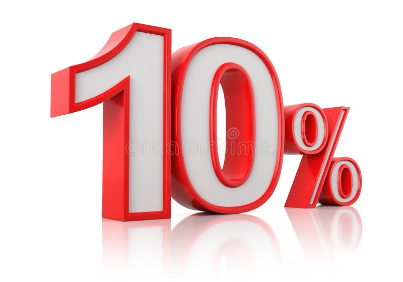 3d Render Illustration. Red Ten Percent on a White Background Stock ...